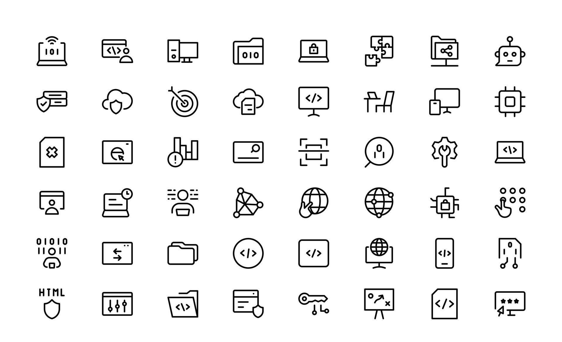 Customizable Coding and Programming Icons collection. Graphics for Development, Design Systems ...