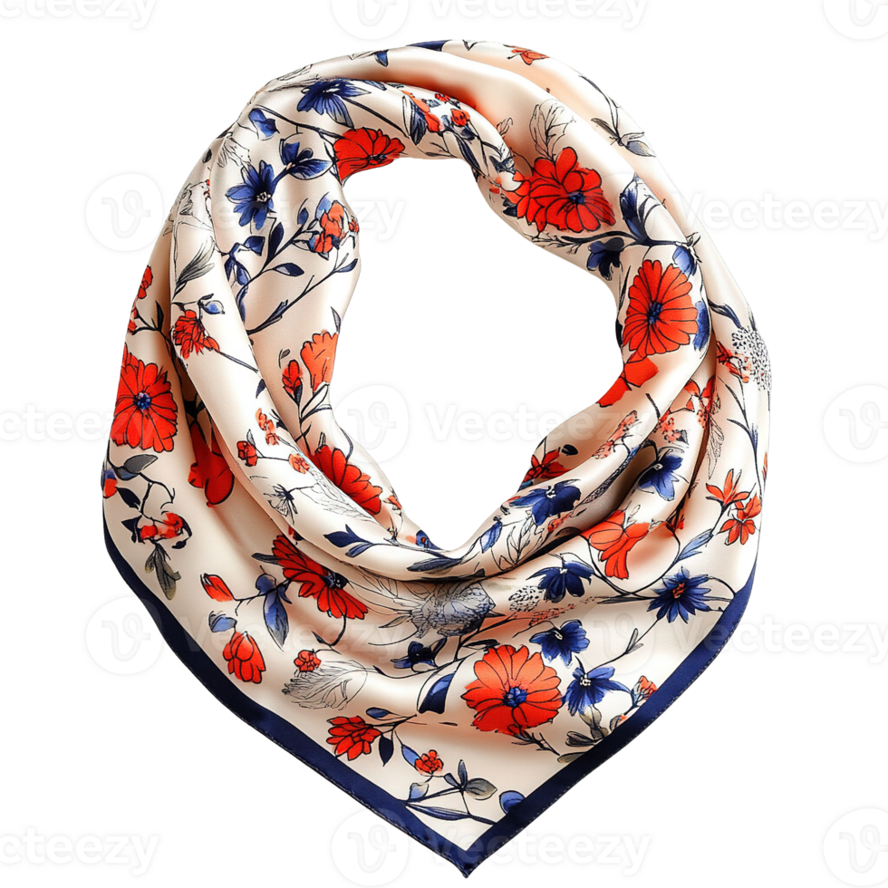 Chic Womens Silk Scarf with Delicate Flower Pattern and Classic Design Isolated on Transparent ...