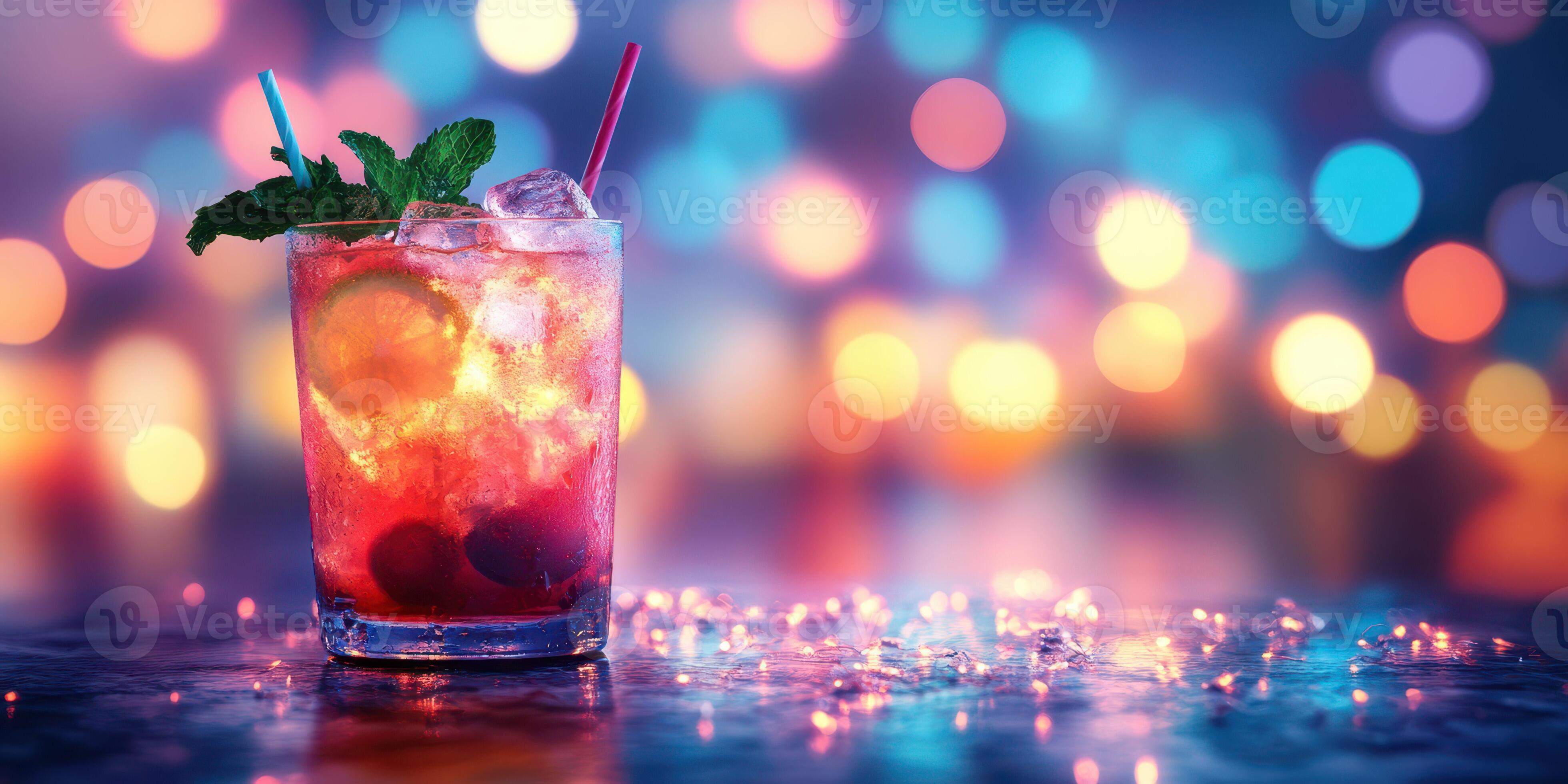 Refreshing cocktail with vibrant colors and bokeh lights at an evening gathering 57198434 Stock ...