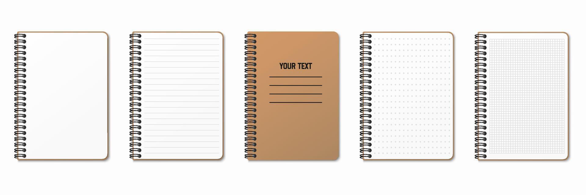 Lined, gridded and dotted sheets. Blank sheets of notebook with grid for homework and exercises ...