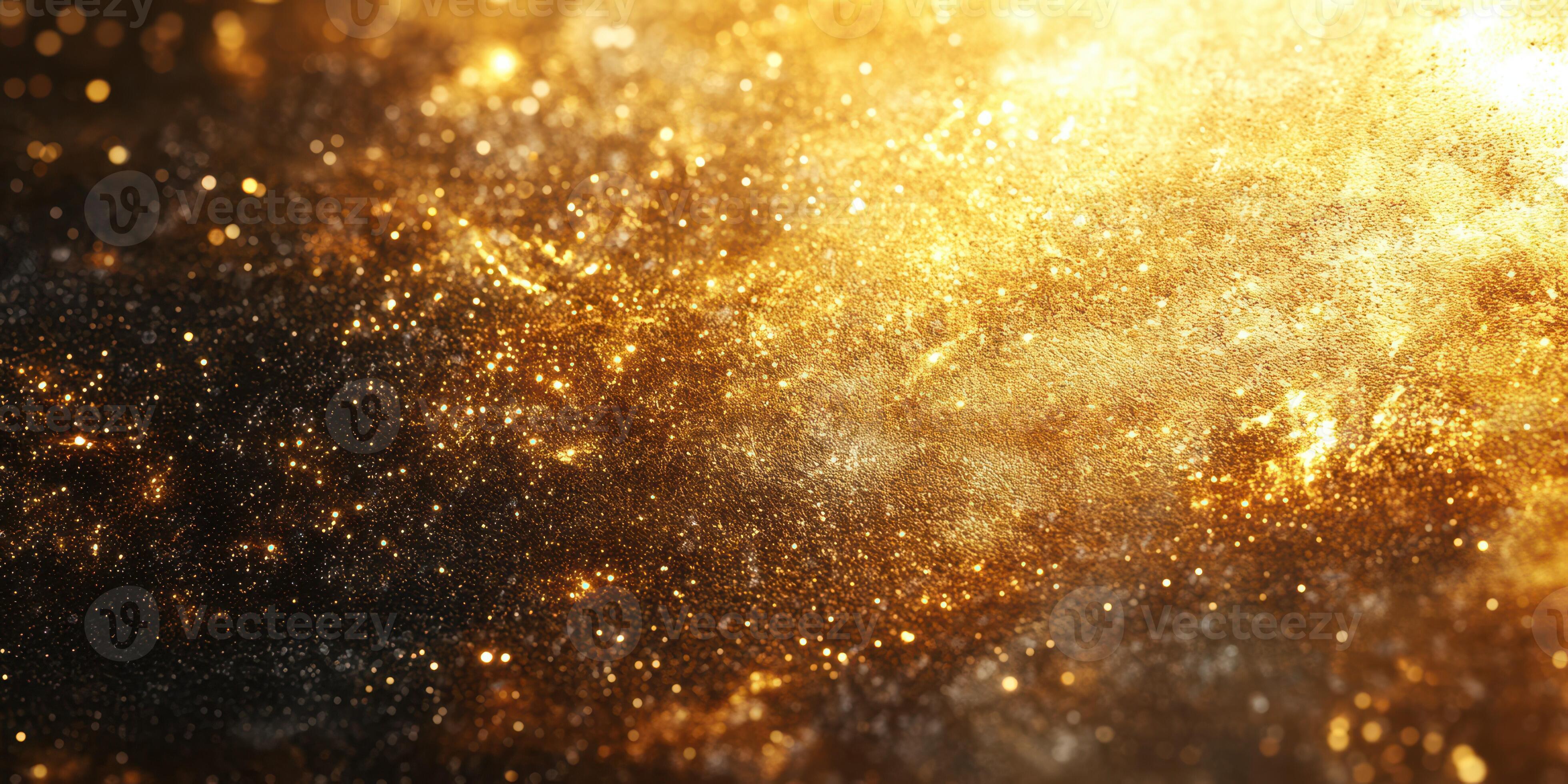 Captivating golden sparkles glowing in a dark background creating a mesmerizing cosmic effect ...