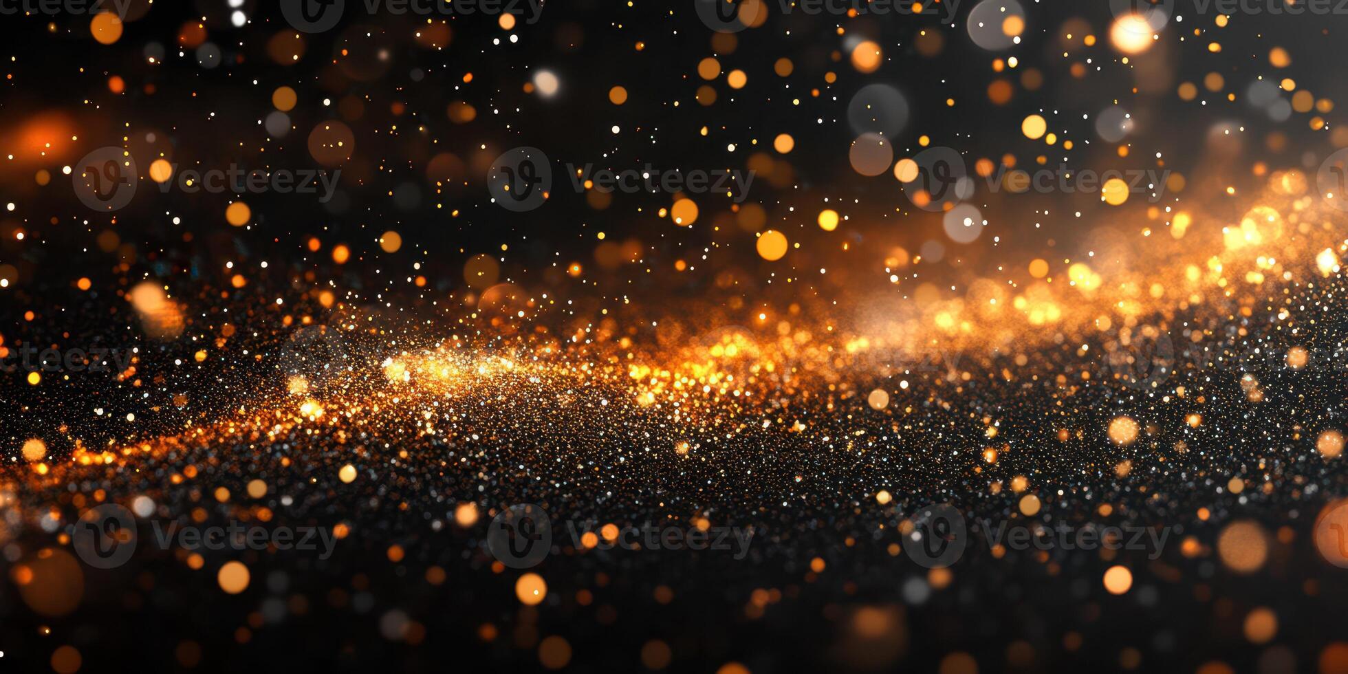 Dynamic golden particles shimmering against a dark background create a mesmerizing visual ...