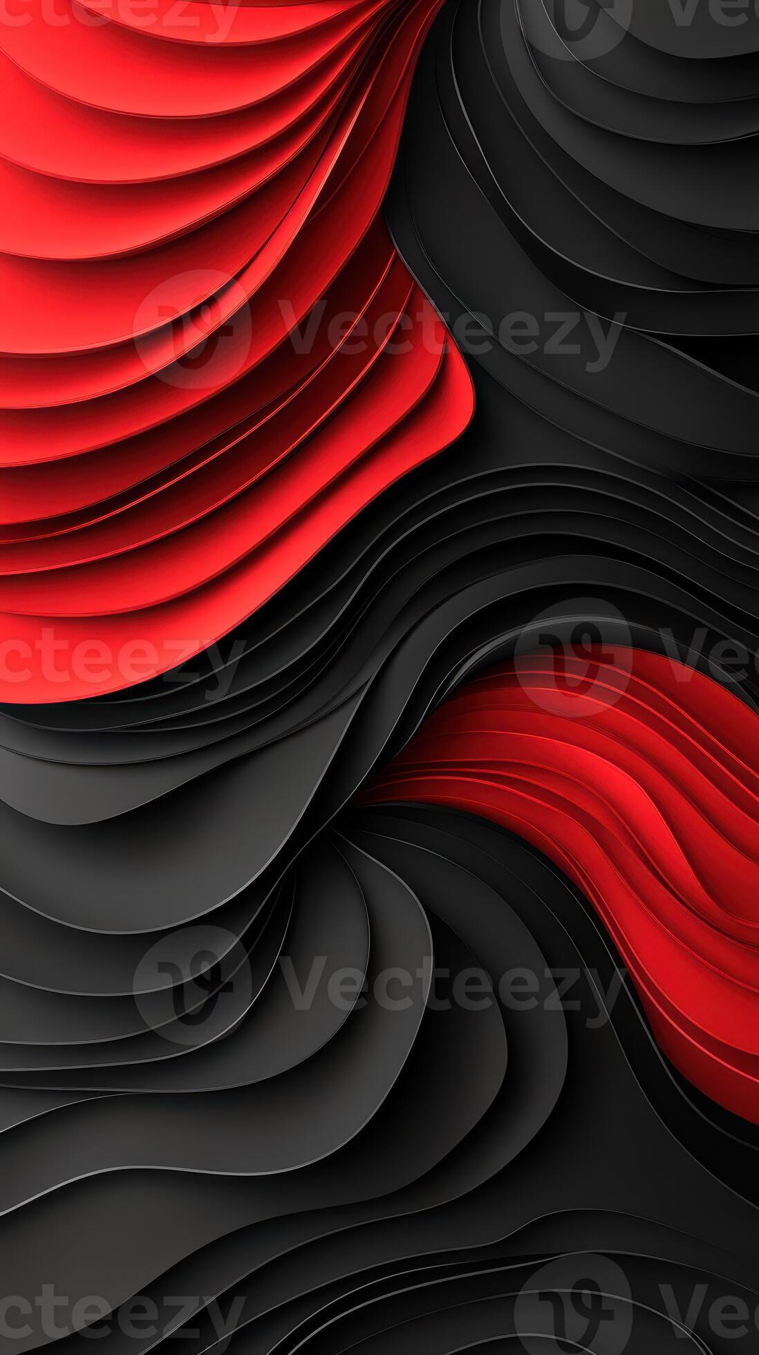 Abstract design featuring layered red and black waves creating a dynamic visual effect with ...