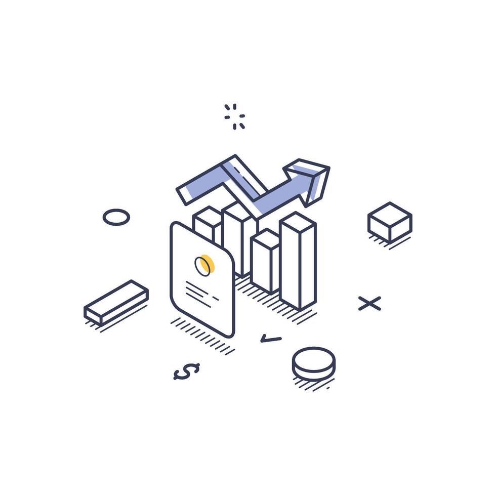 Financial report icon representing data analysis in isometric line art style 57208525 Vector Art ...