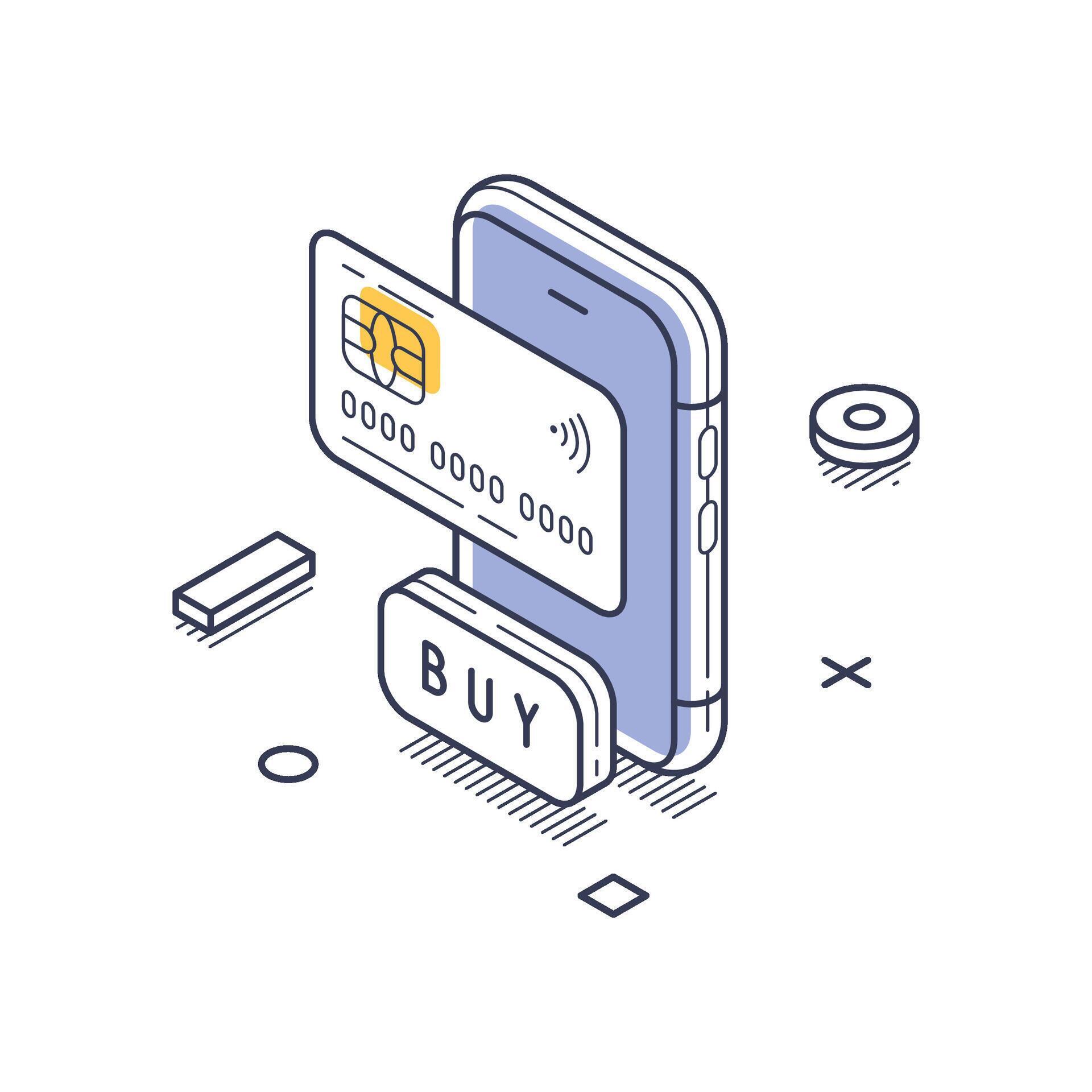 Isometric line art icon representing online market shopping with ...