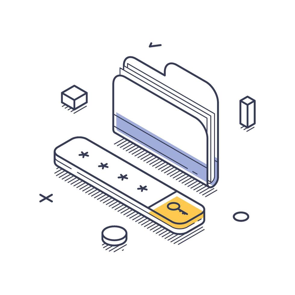 Isometric line art icon representing personal data security and ...