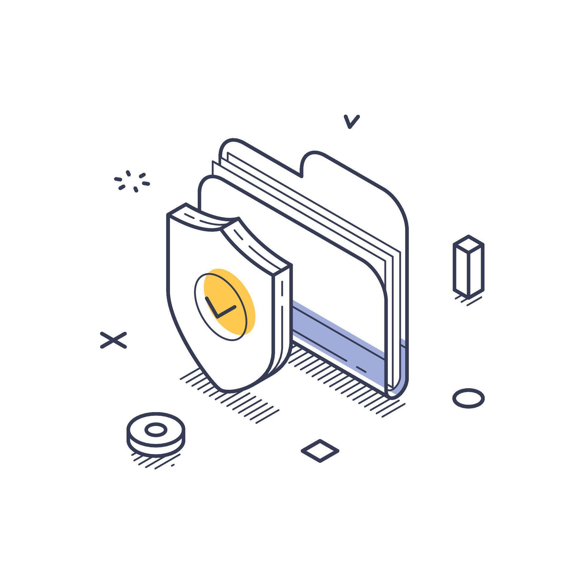 Isometric line art icon representing data protection with a shield and ...