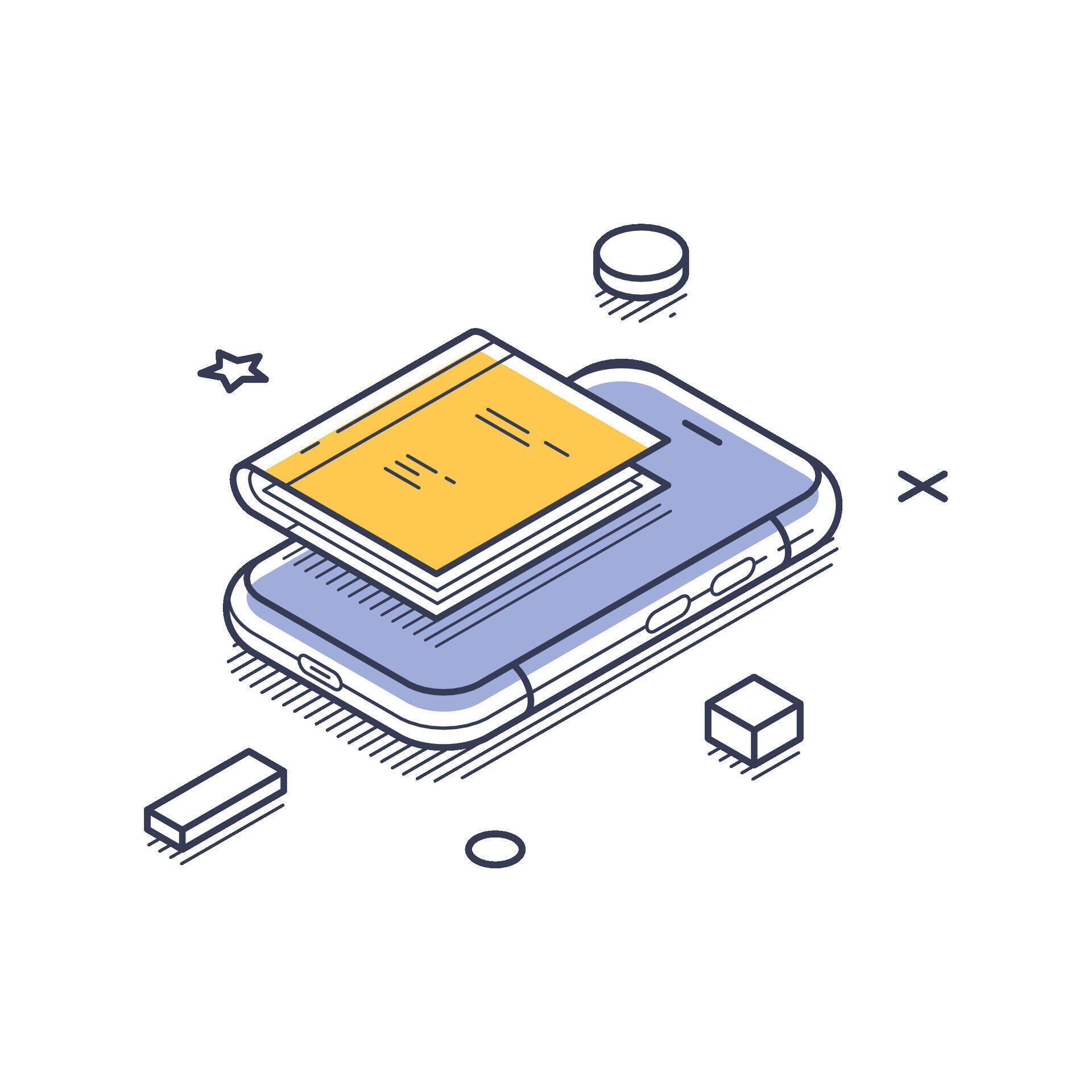 Innovative isometric line art icon representing online education and ...