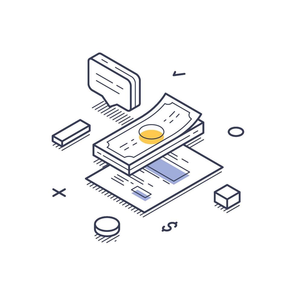 Isometric line art icon representing online market transactions and ...