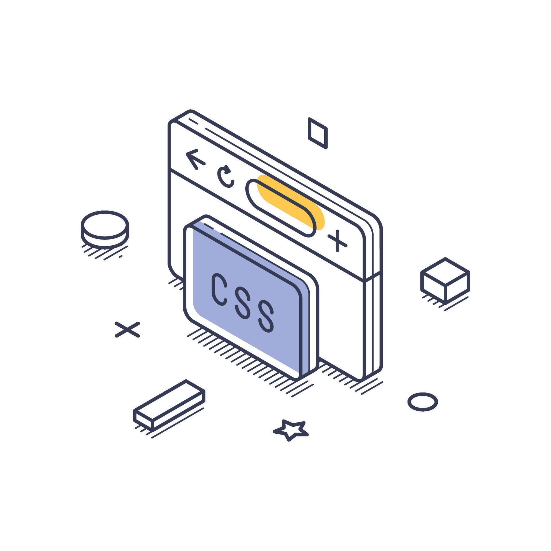Isometric Line Art Icon Showcasing Web Development With Css Element In A Creative Design