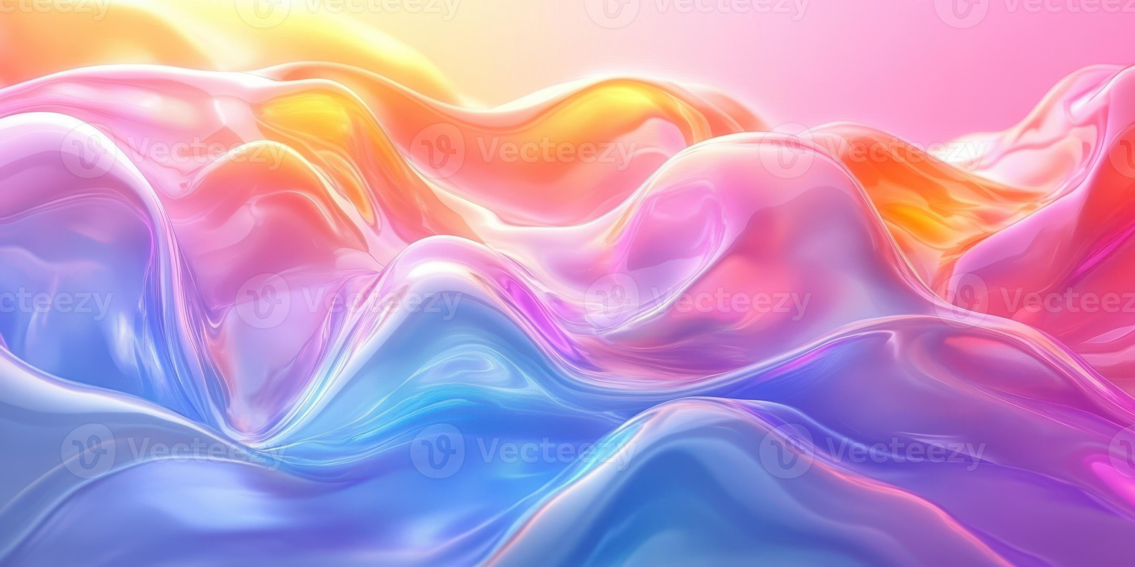 Vibrant abstract waves in soft pastel colors create an ethereal landscape that captures the ...