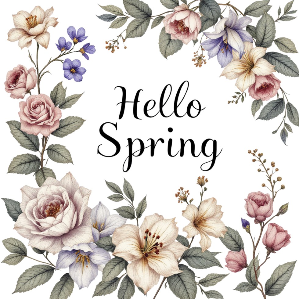 Watercolor floral wreath with the word hello spring 57225580 PNG