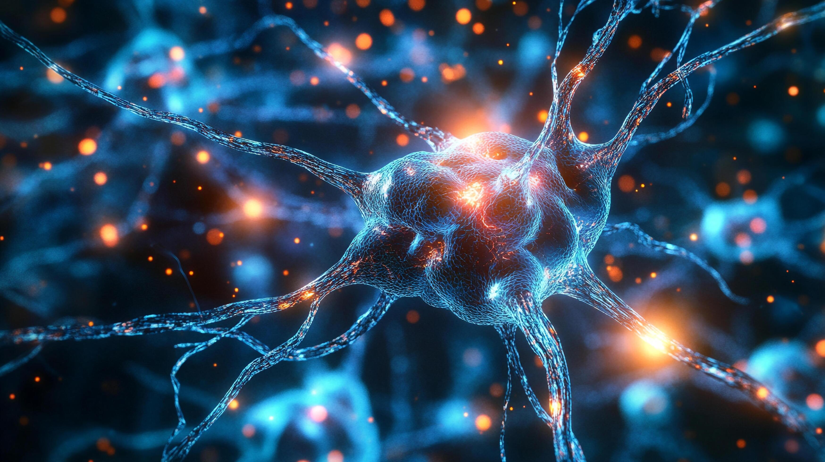 Detailed illustration of a neuron, capturing the complexity of neural networks and the science ...