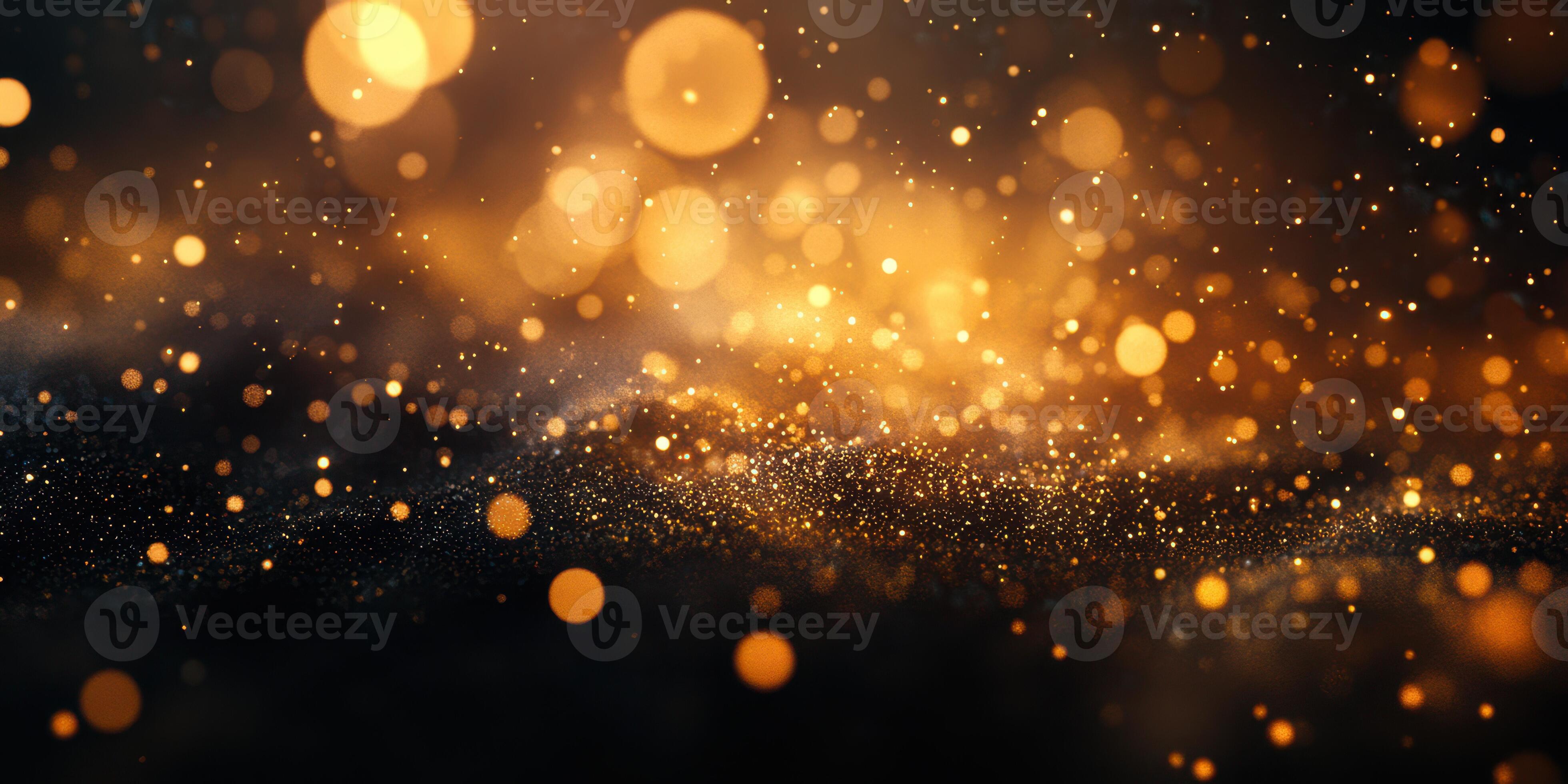 Dazzling golden particles shimmer in a dark environment, creating a captivating visual ...
