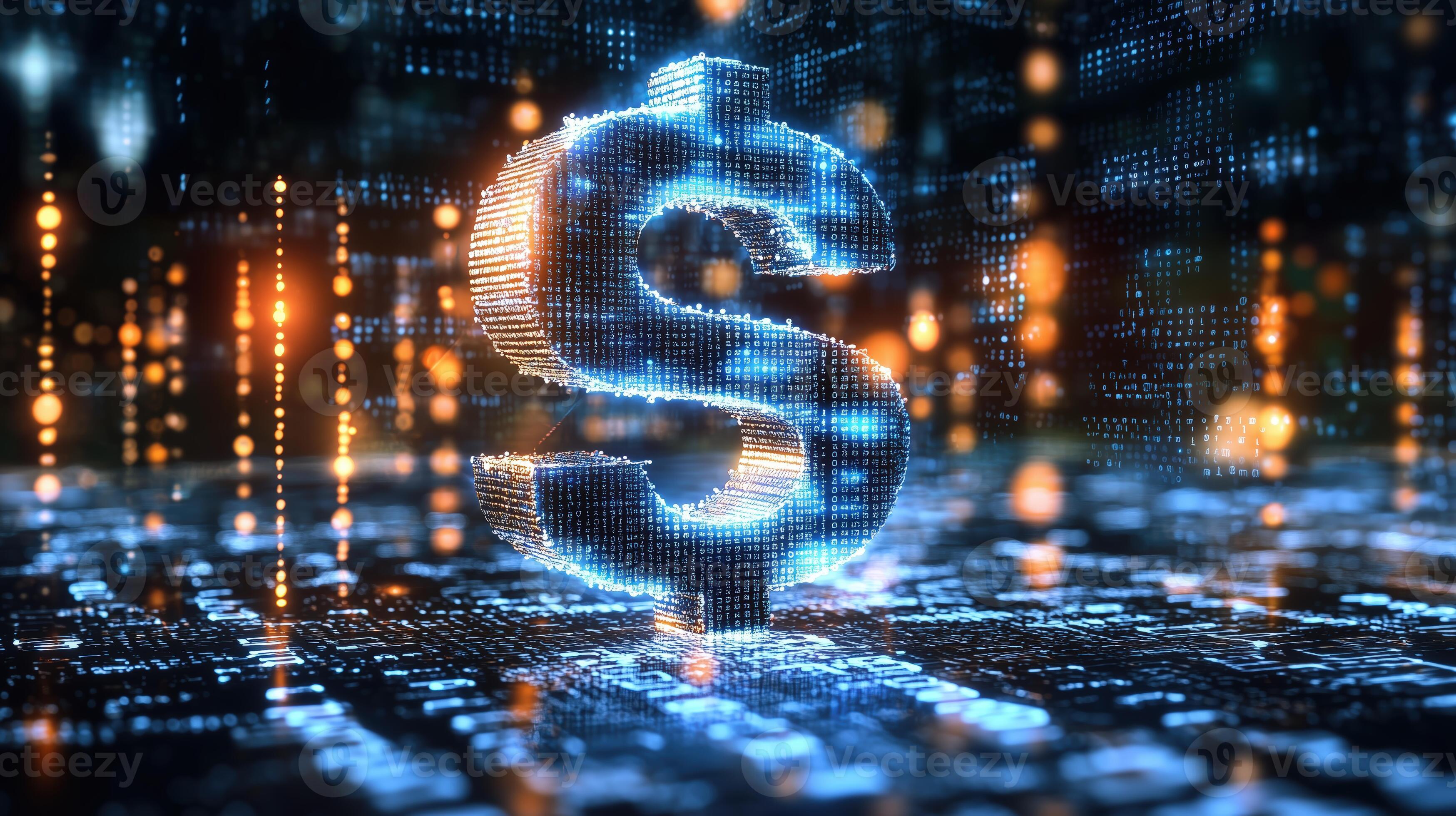 3d digital dollar sign with glowing lights and binary code background 57256266 Stock Photo at ...