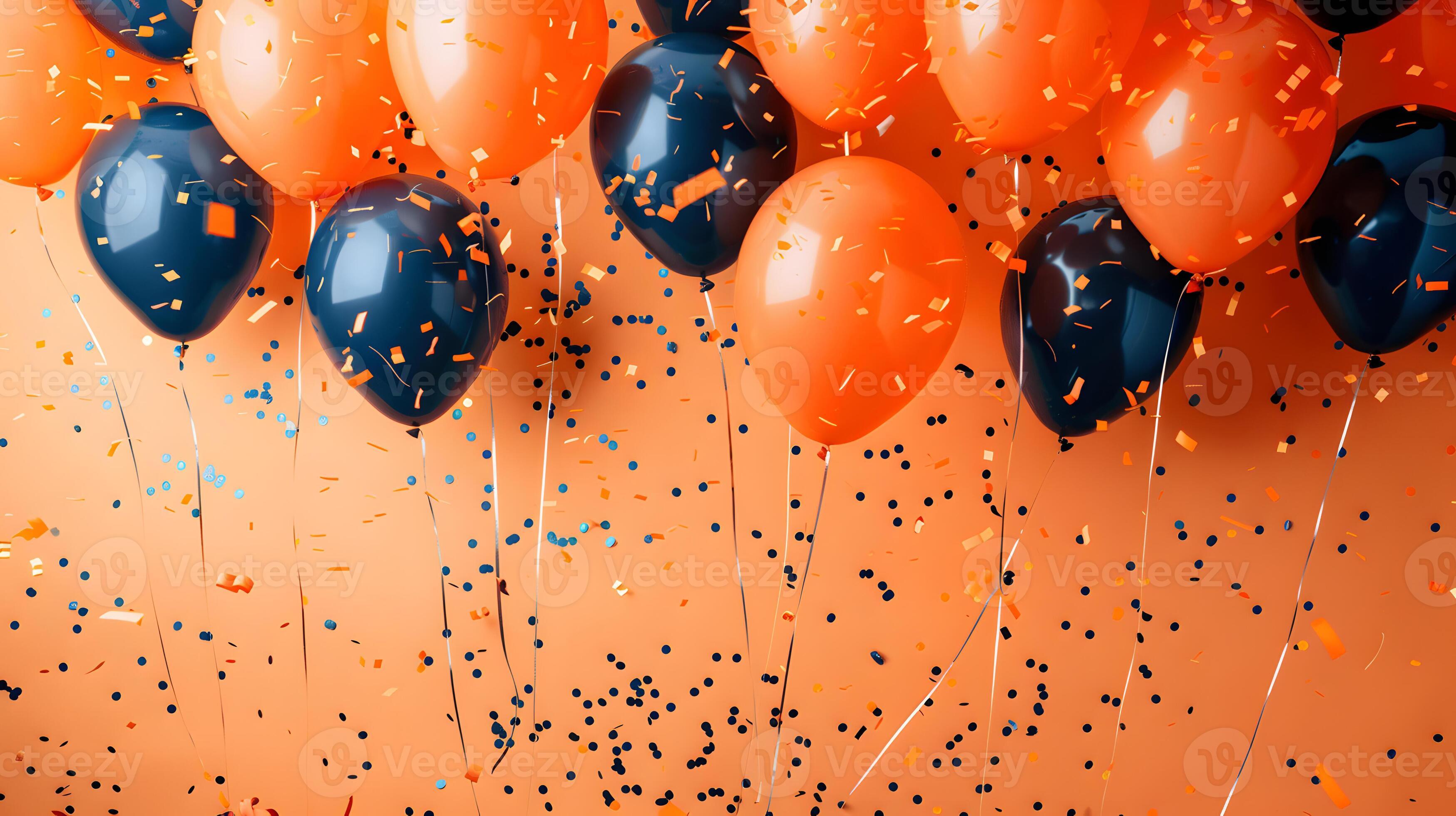 Amber and electric blue balloons and confetti on an orange background 57257297 Stock Photo at ...
