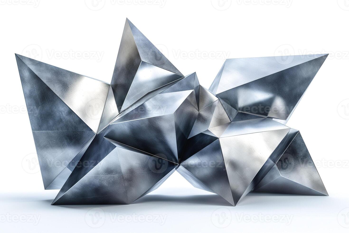 An Abstract Sculpture Made Of Metallic Surfaces Reflecting Light And Casting Shadows With Sharp
