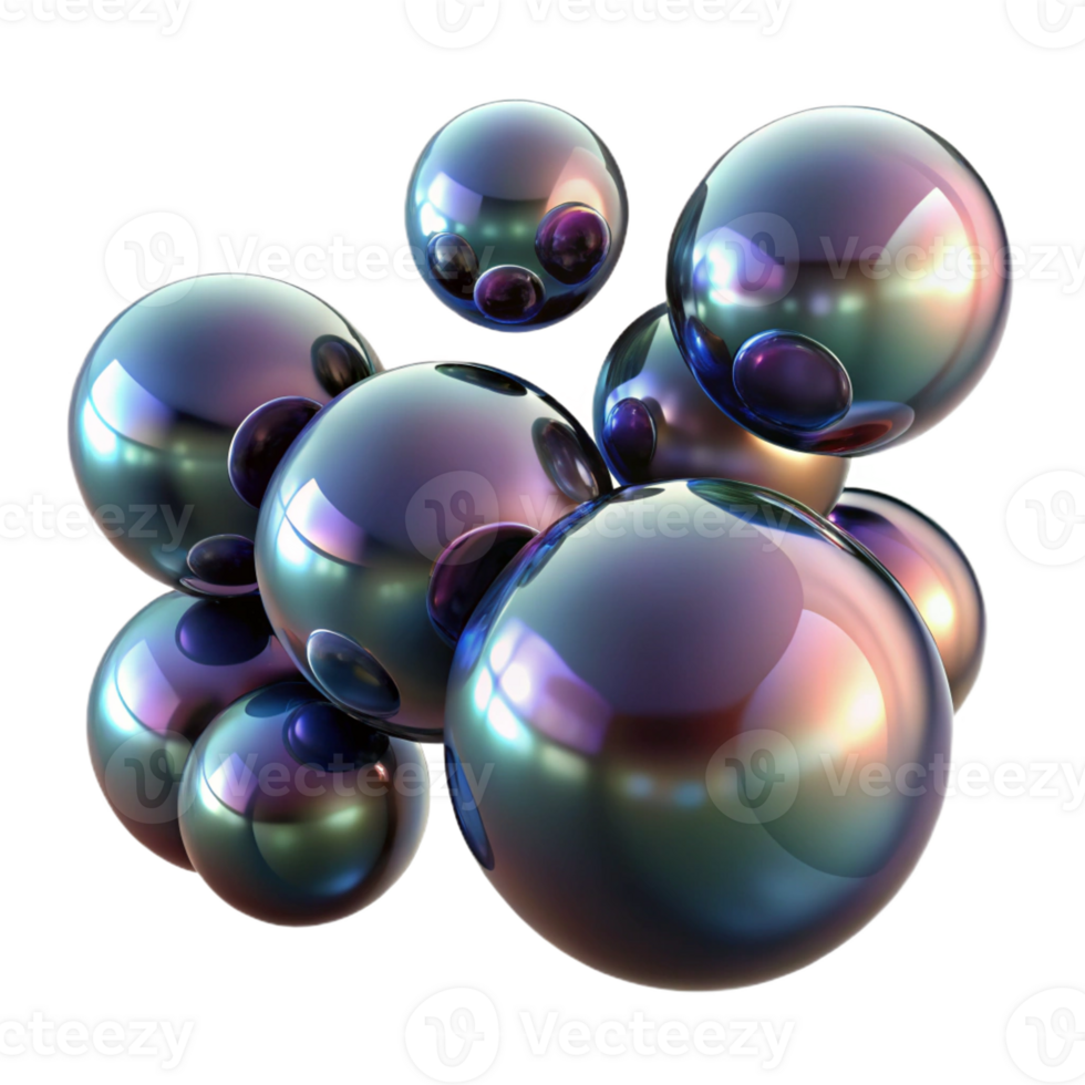 wonderful vintage A cluster of iridescent bubbles floating in a dark void, reflecting distorted ...