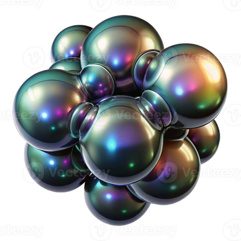 vibrant vintage A cluster of iridescent bubbles floating in a dark void, reflecting distorted ...