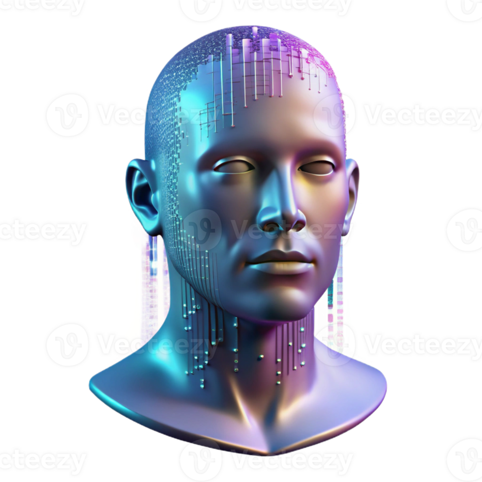 extraordinary abstract A holographic projection of a human face, fragmenting and dissolving into ...