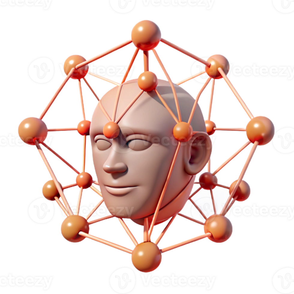 wonderful rustic A network of interconnected nodes forming a human face, pulsating with data ...