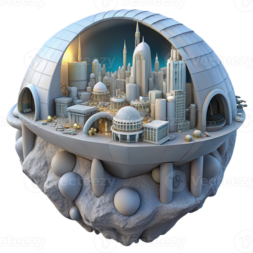 beautiful rustic A futuristic city built within a gigantic, hollowed-out asteroid, intricate ...