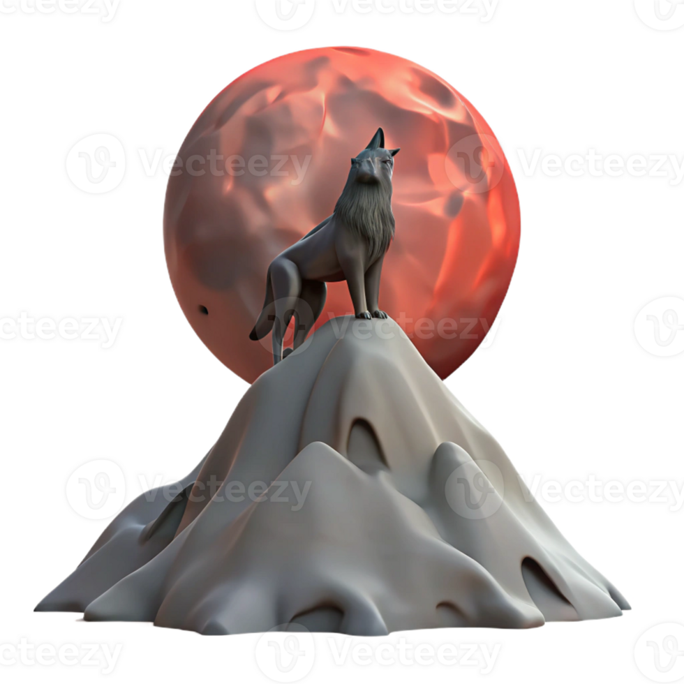 dramatic contemporary A solitary wolf howling at the blood-red moon atop a snow-covered mountain ...