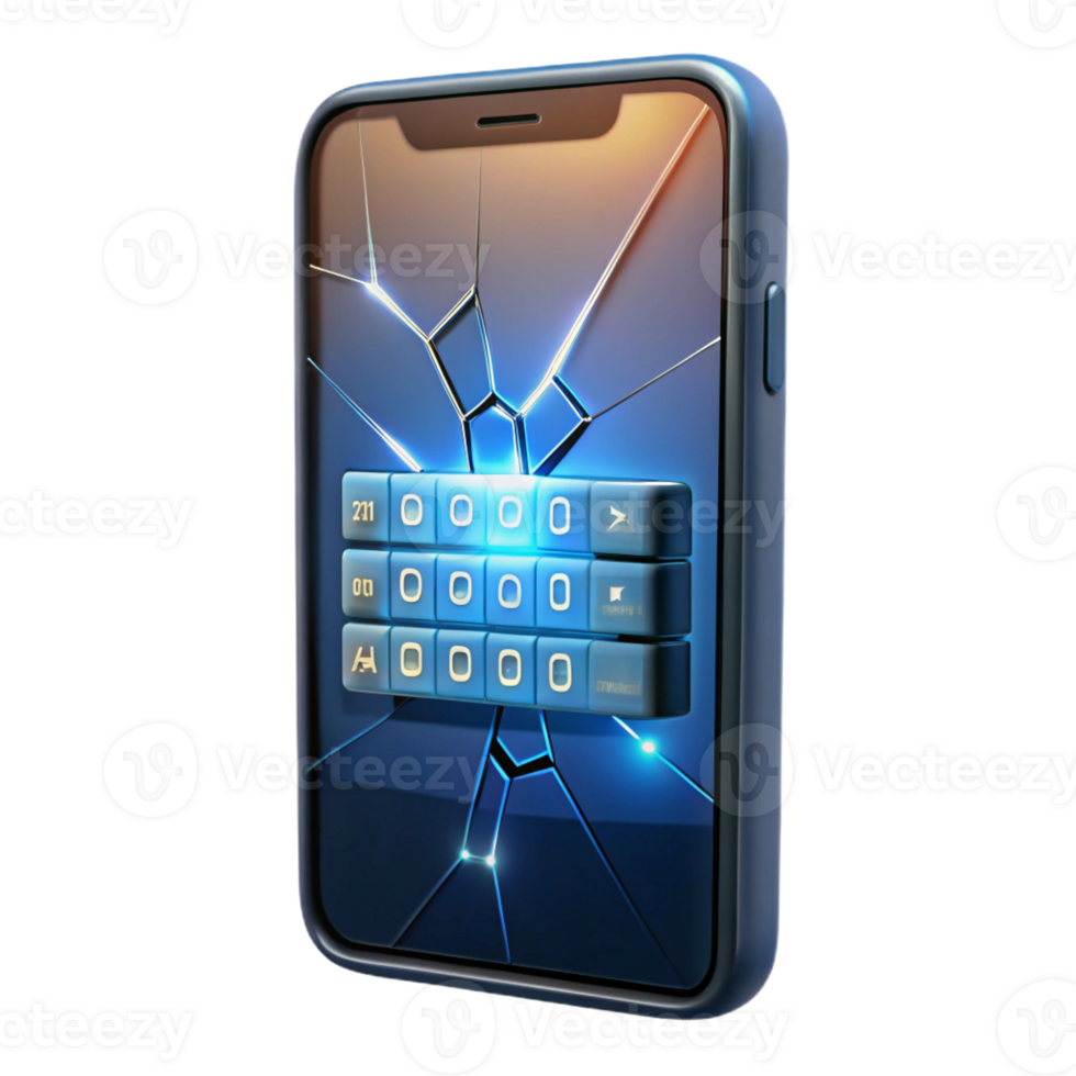 Elegant Artistic A Cracked Smartphone Screen Displaying A Binary Code Dark Background Dramatic