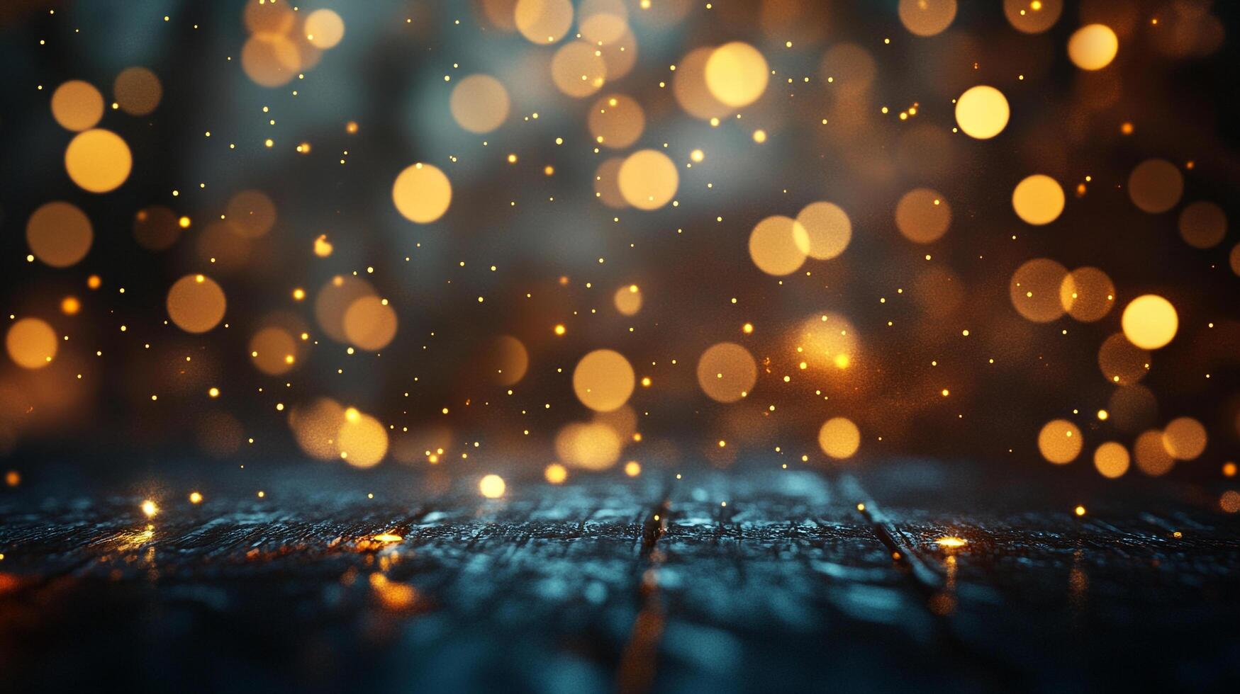 Blurred golden bokeh lights on a textured dark surface, creating a ...