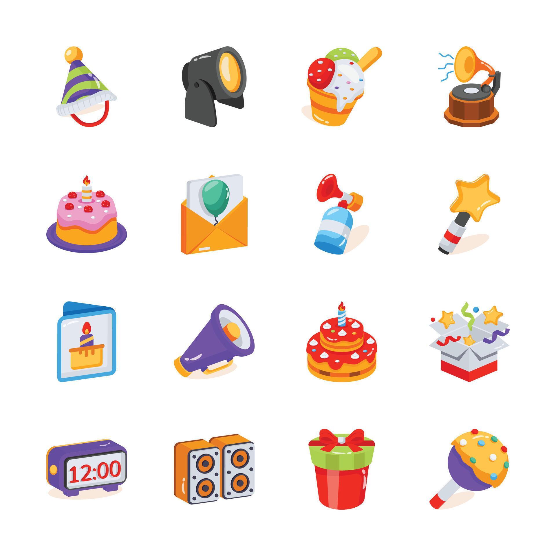 Get this amazing 3d style bundle of birthday bash icons 57287519 Vector Art at Vecteezy