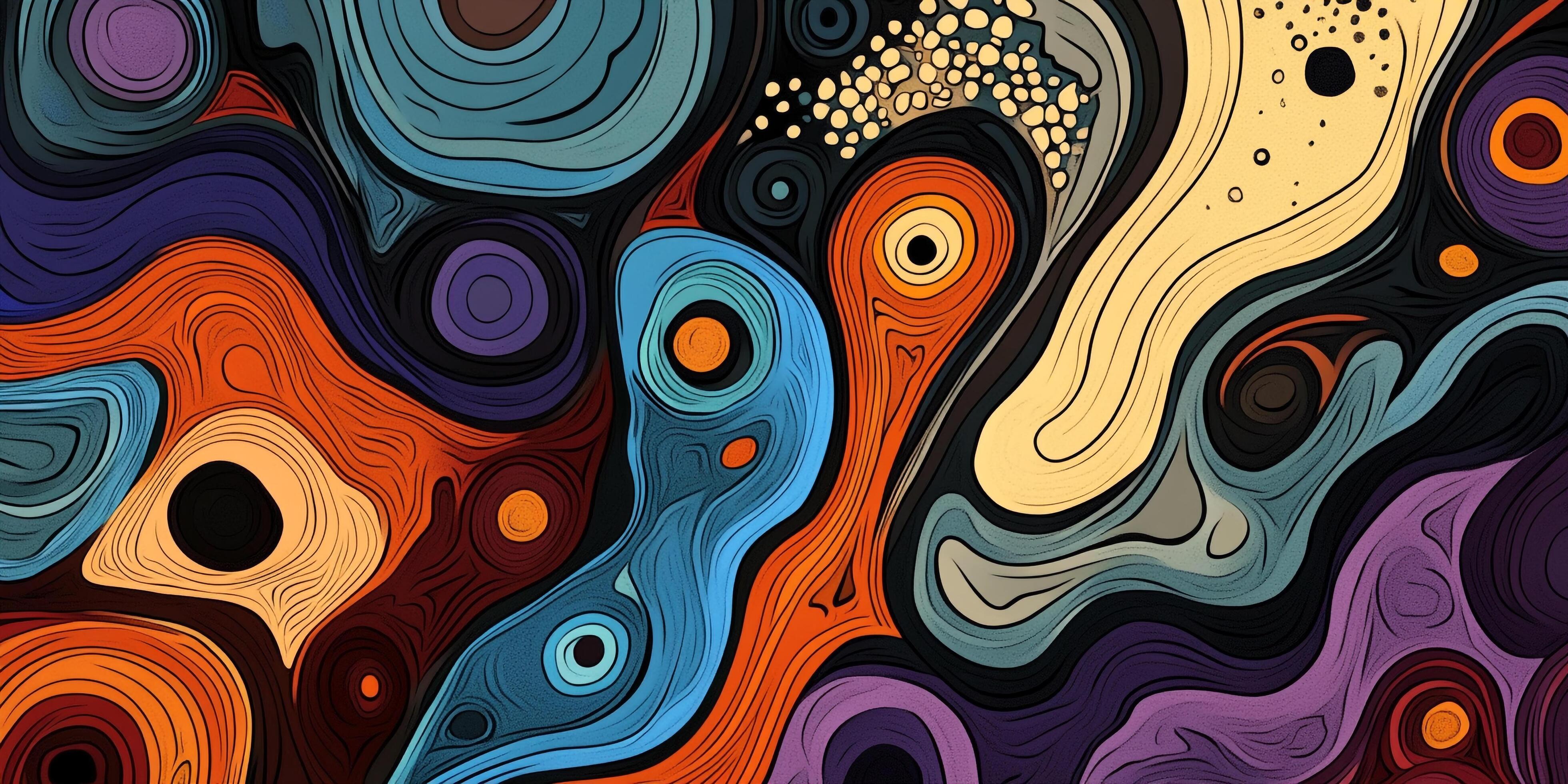 Vibrant Abstract Swirls With Colorful Shapes Blending In A Playful Dance Of Modern Art Creating
