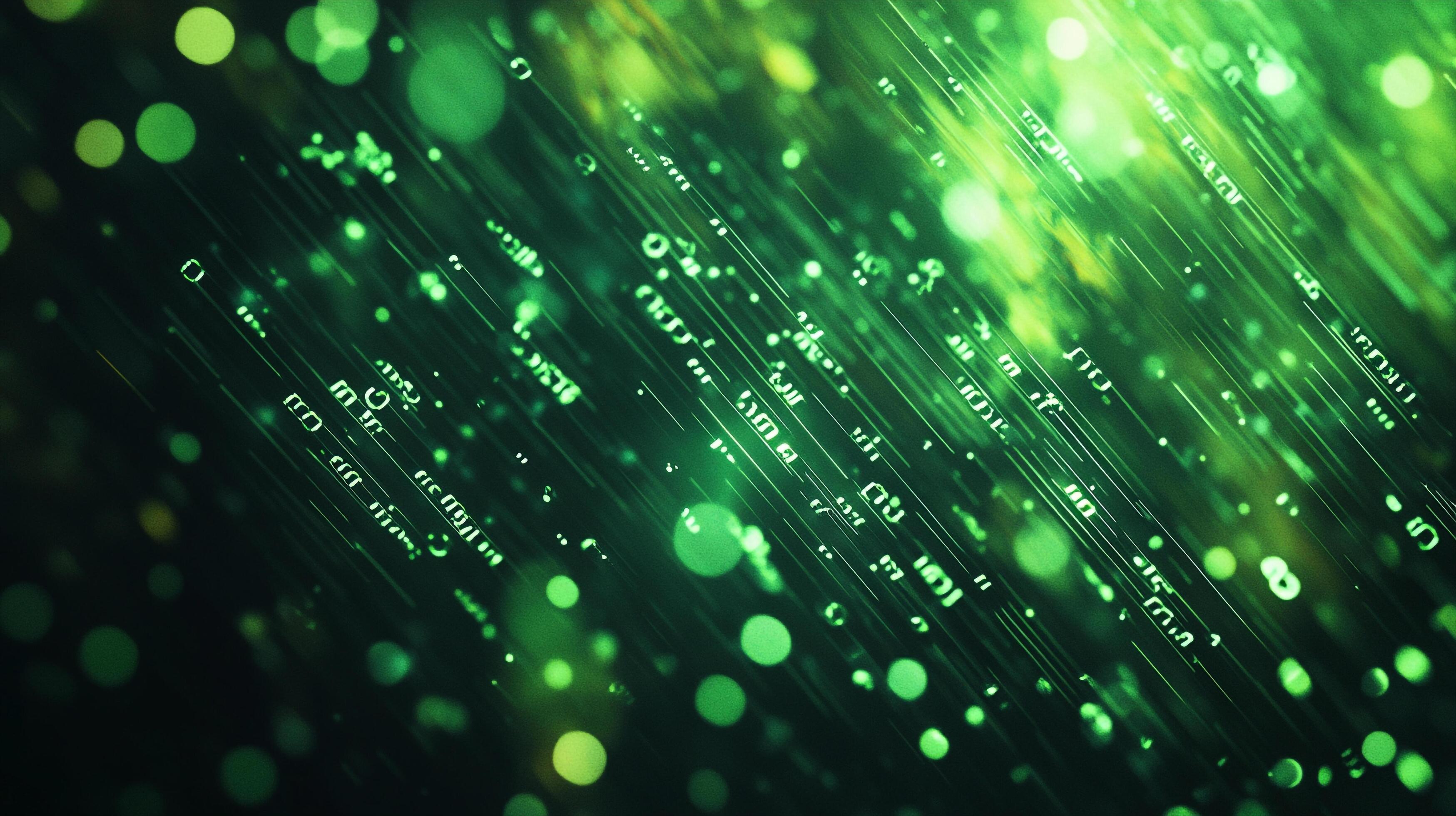 Abstract green data streams with glowing lights, creating a futuristic ...