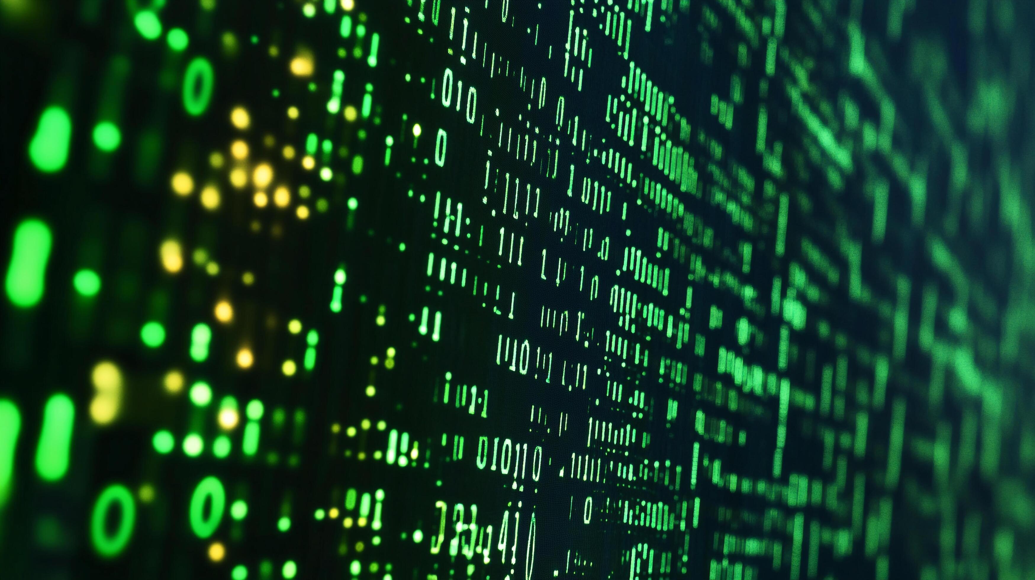 Abstract green binary code background pattern design. Matrix style computer data, with flowing ...