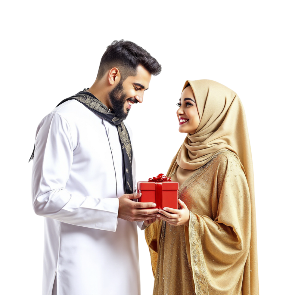 Muslim couple with gift box 57324576 PNG
