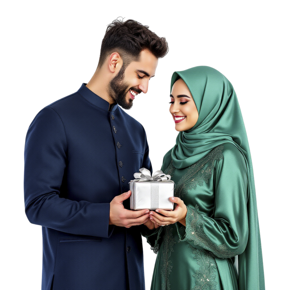 Muslim couple with gift box 57324596 PNG