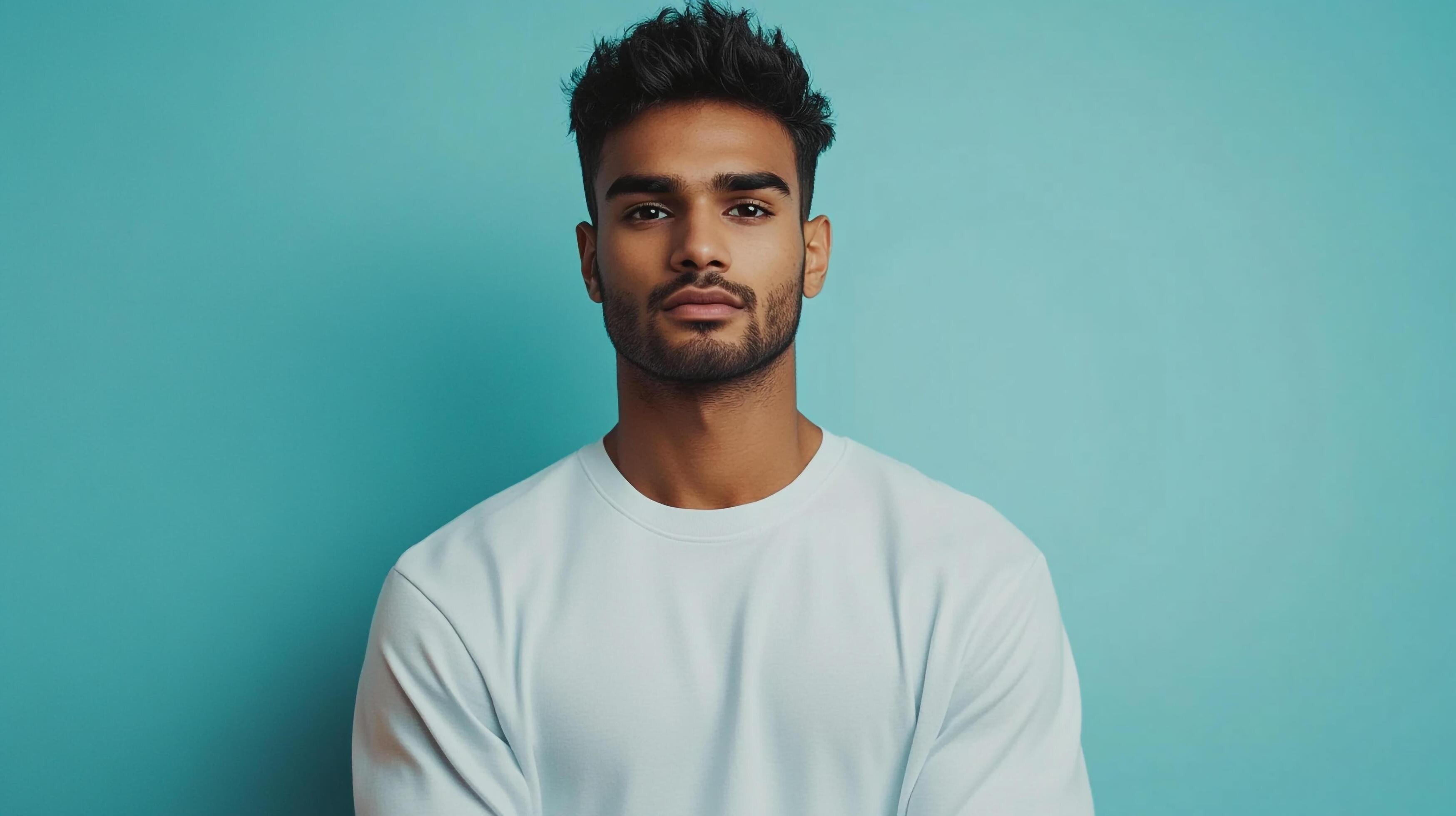 A confident, handsome man with a stylish haircut and light stubble ...