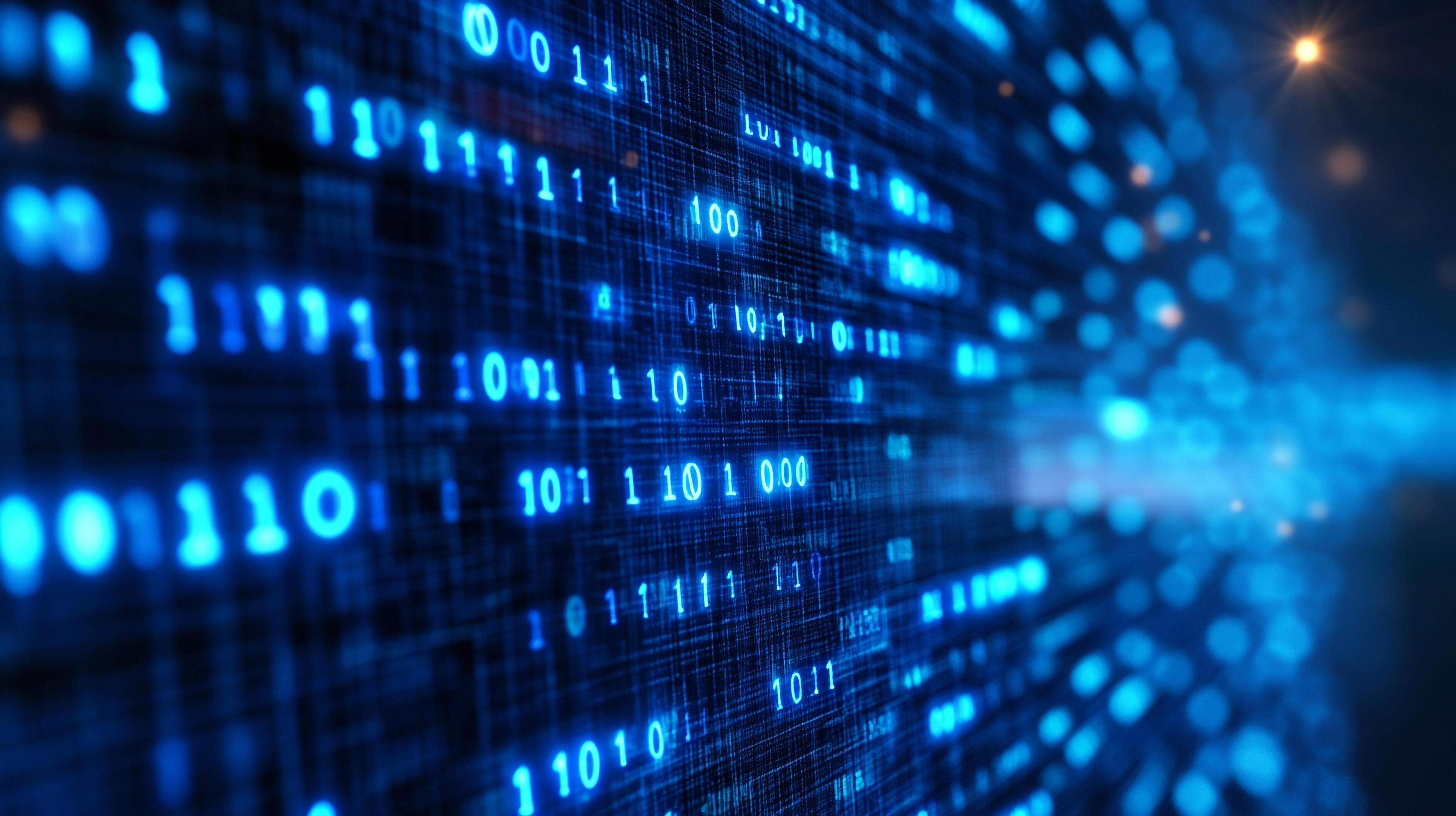 Futuristic Binary Code Stream Illuminating Digital Space Conveying