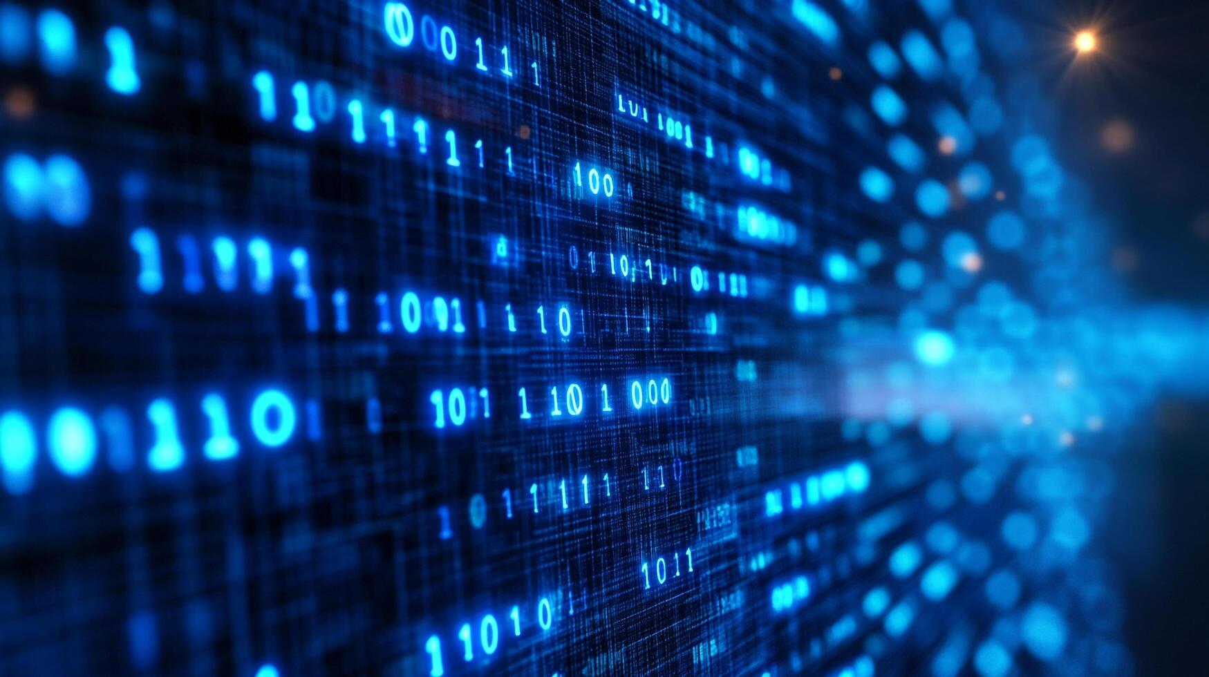 Futuristic binary code stream illuminating digital space, conveying ...