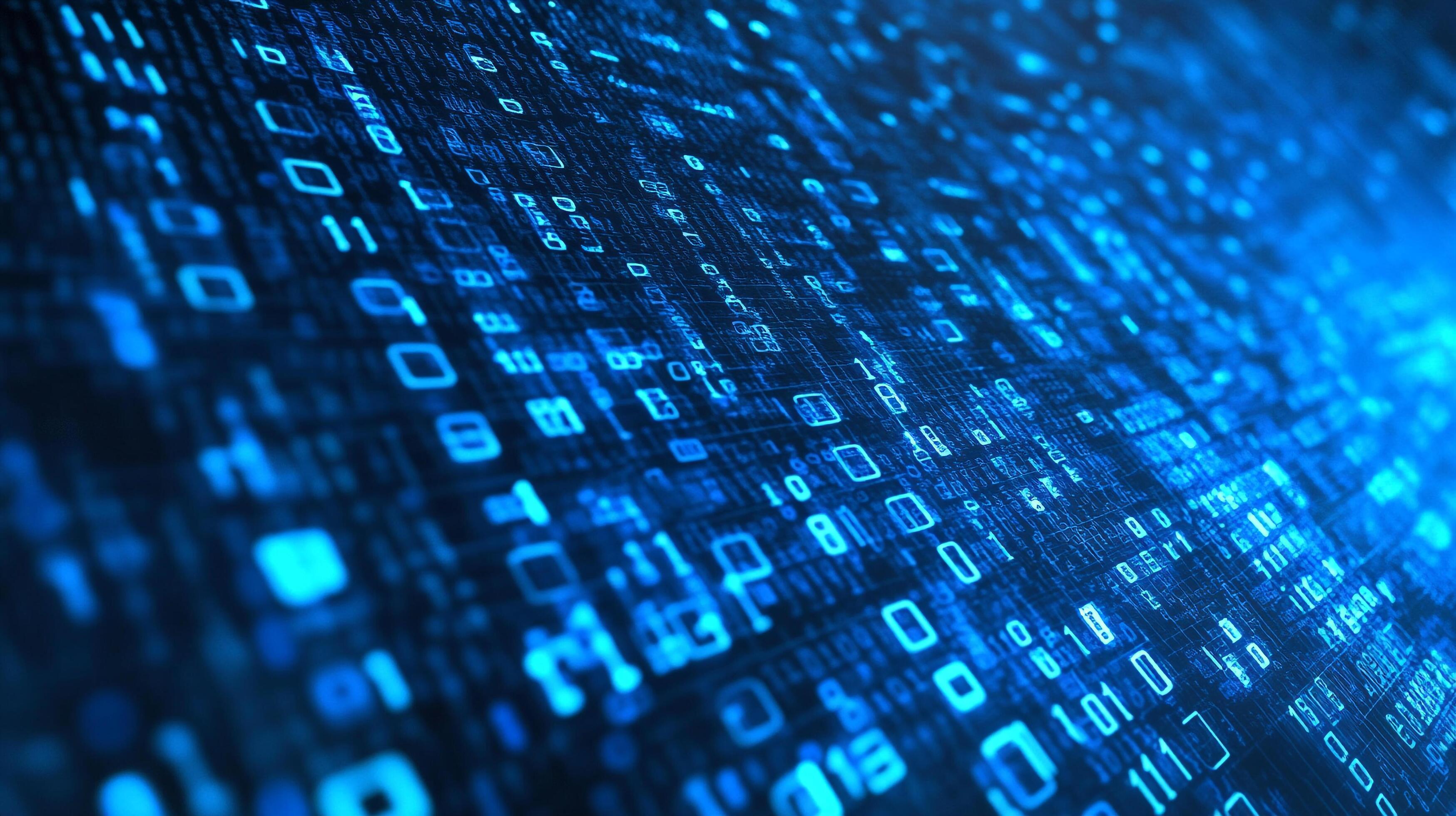 A Matrix Like Display Of Illuminated Blue Binary Code Cascading Down A