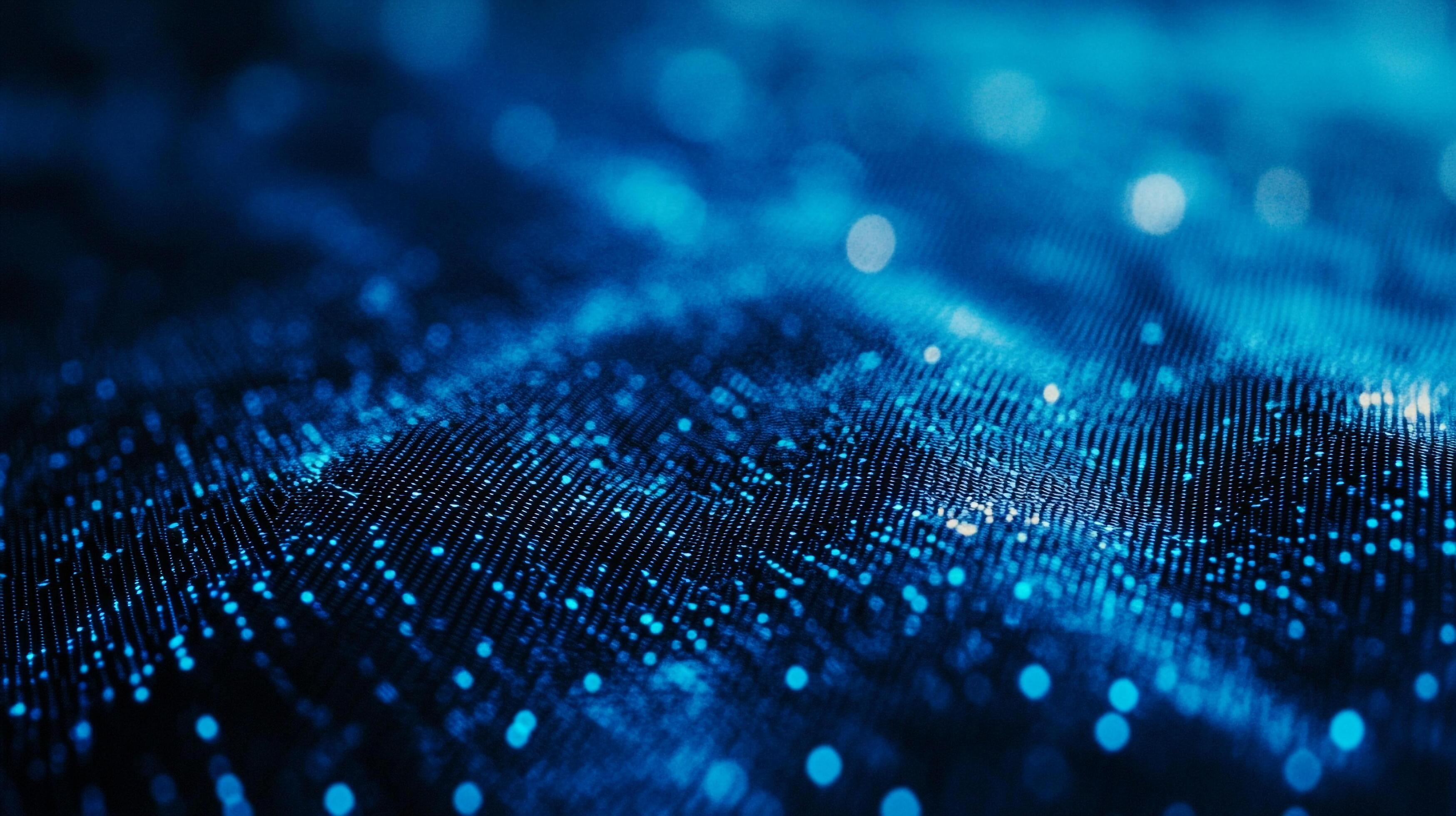 Abstract blue data stream visualization. Digital network, technology background with glowing ...