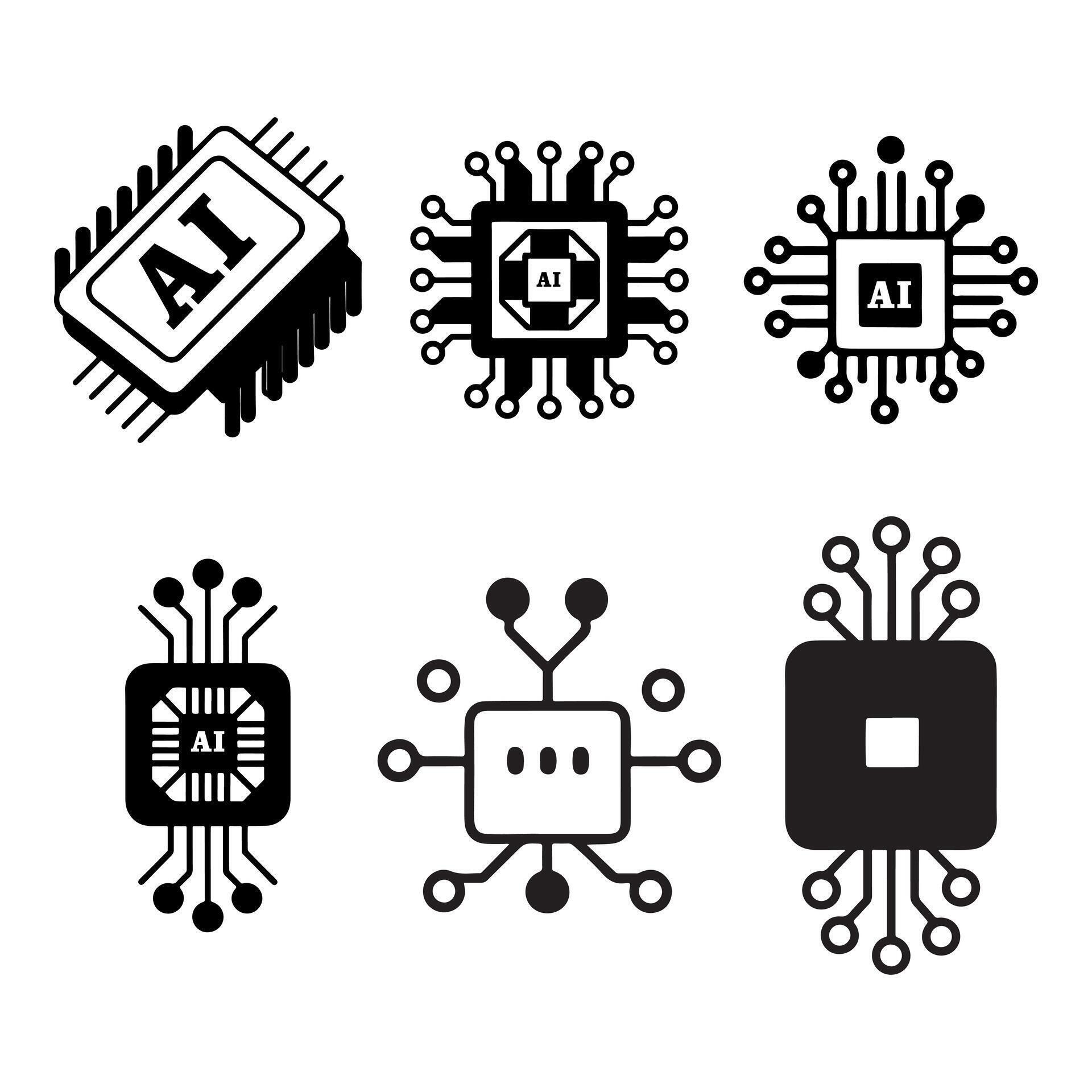 Artificial Intelligence AI Processor Chip Icon, AI Processor Circuit Set, Mini AI CPU Icon ...