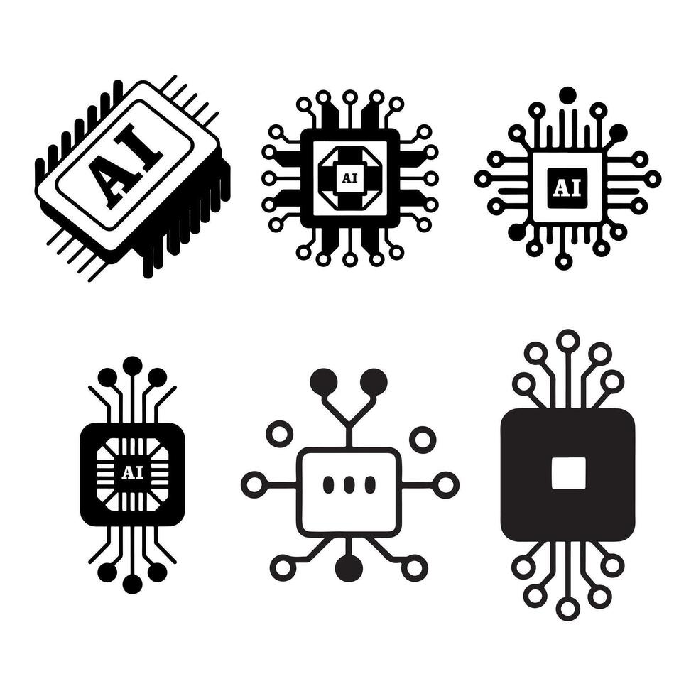 Artificial Intelligence AI Processor Chip Icon, AI Processor Circuit Set, Mini AI CPU Icon ...