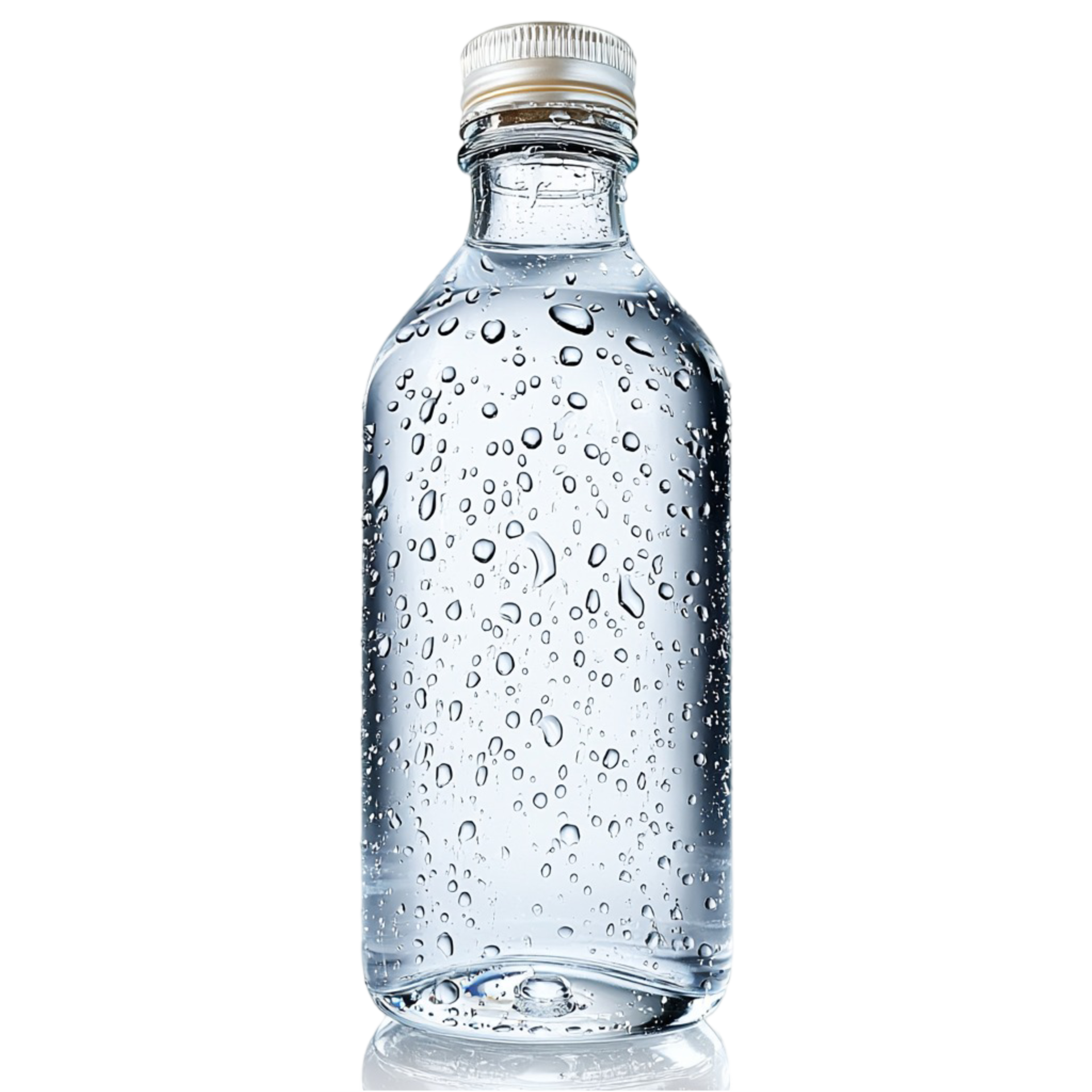 Clear glass bottle filled with sparkling water and condensation droplets 57345800 PNG