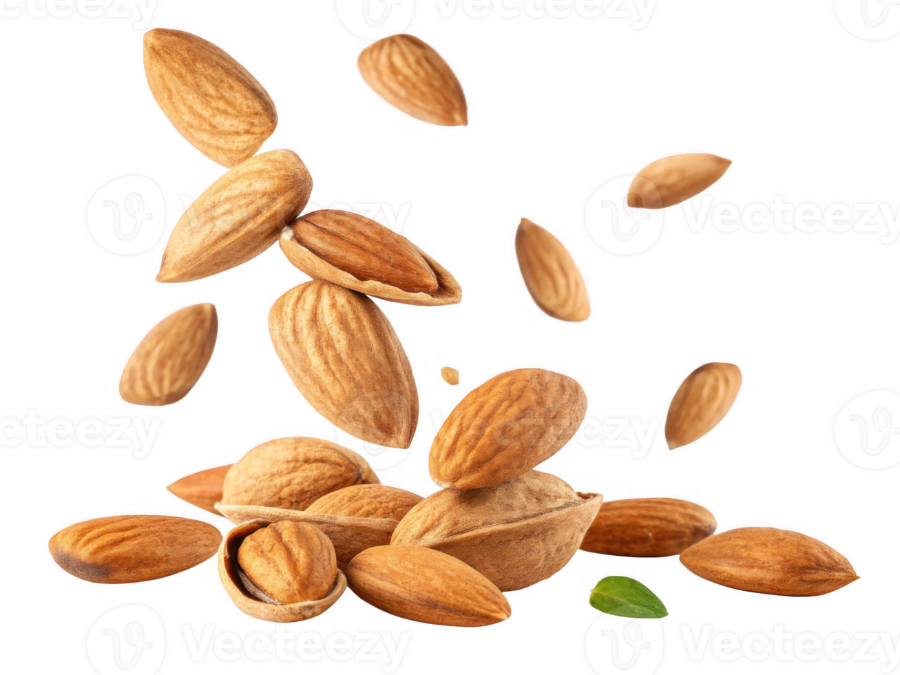 Falling almonds on transparency background create dynamic and fresh ... Falling almonds on transparency background create dynamic and fresh ...