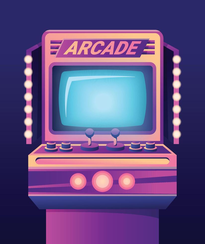 Arcade game machines isolated on black background. cartoon illustration of retro computer gaming ...
