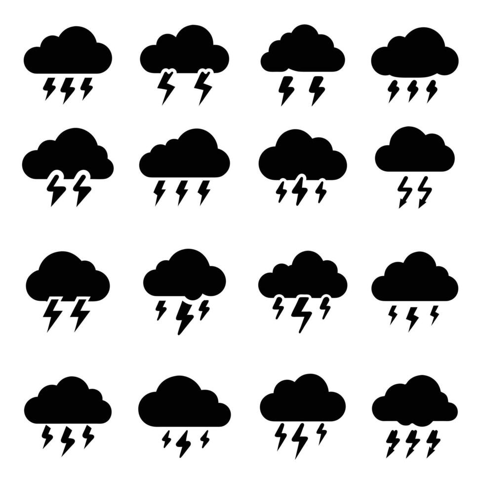 Thunderstorm Cloud Icons Set Lightning Weather 57352882 Vector Art at ...