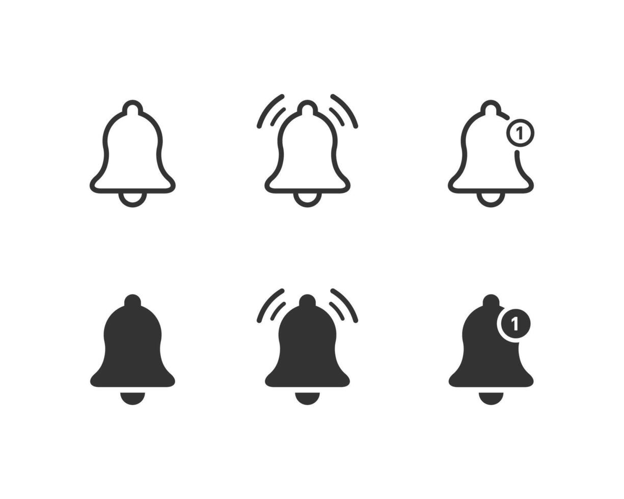 Notification bell icon set. Alarm symbol. Incoming message symbol. New message, incoming inbox ...