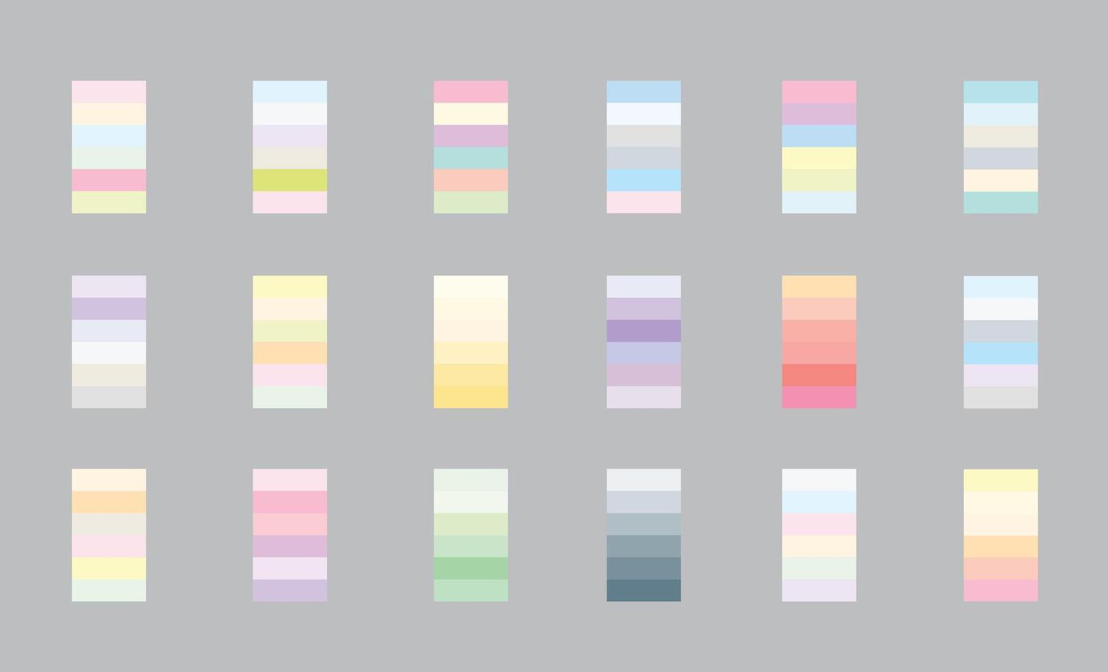 Pastel Color Palettes 18x6 Swatches - Soft, Vintage, Light, Faded, Mix ...
