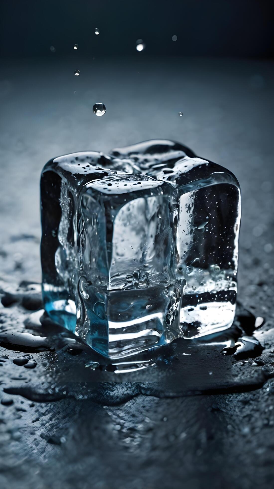 A high-resolution shot of a melting ice cube, showing fissures and droplets of water. 57430286 ...