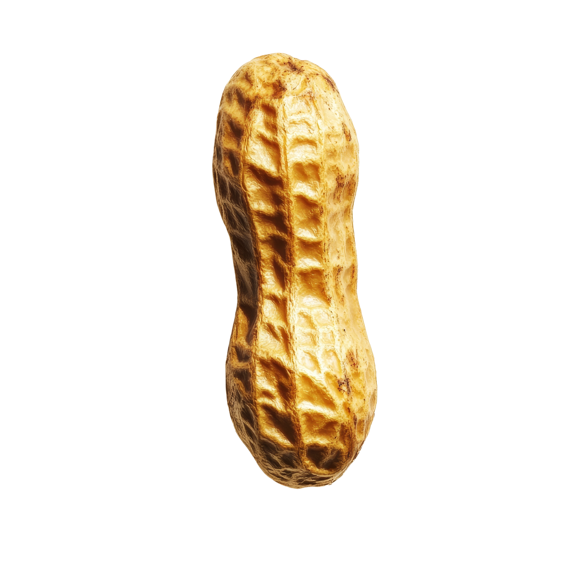 Single peanut placed on a plain background highlighting its texture and shape in natural light ...